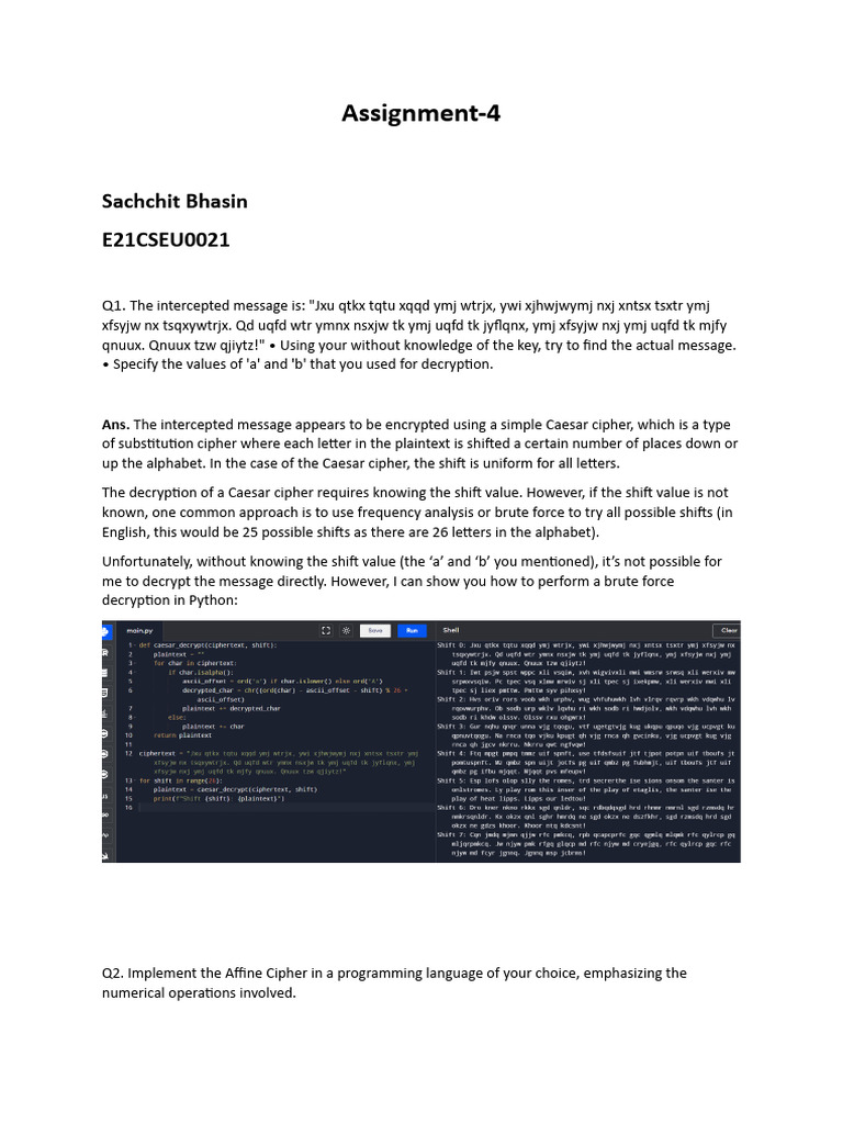 Assignment 4 E21cseu0021 Pdf Cipher Cryptography