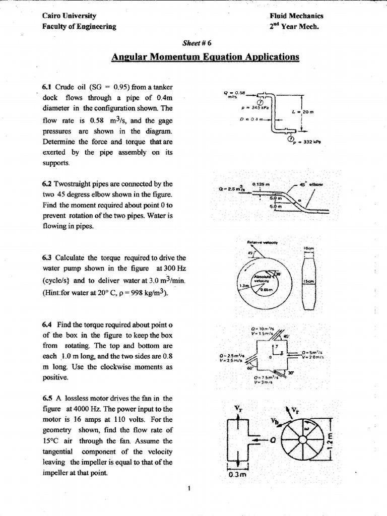 Fluid Mechanics - Sheets 6-10 | PDF