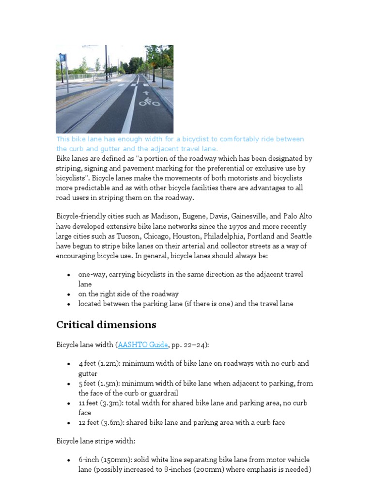 Bike Lane Dimension Guidelines | PDF | Cycling Infrastructure | Lane