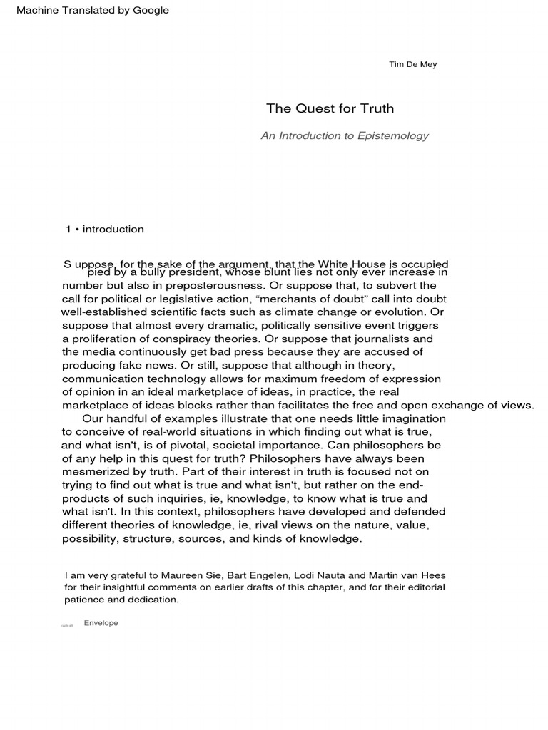 The Quest For Truth: An Introduction To Epistemology | PDF ...