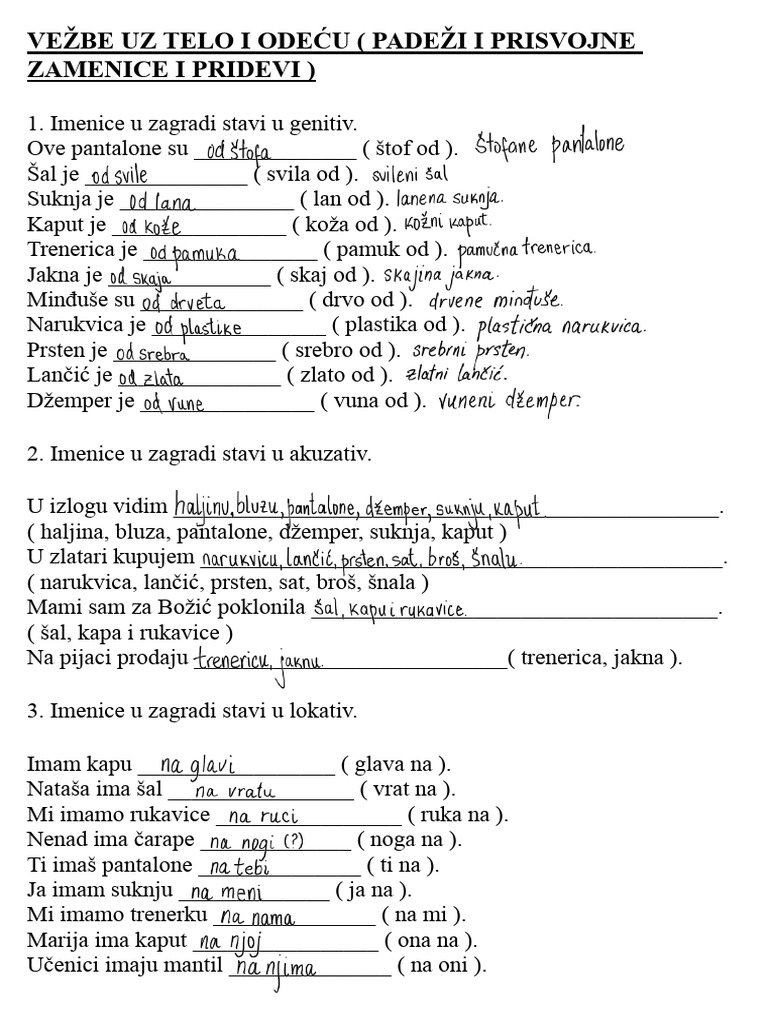 Dokumen - Tips Vezbe Uz Telo I Odecu Padezi I Prisvojne Zamenice I ...