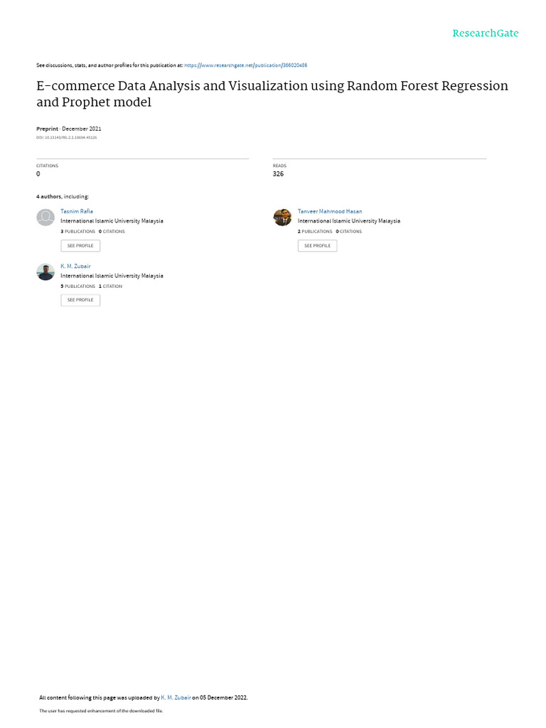 E Commerce Data Analysis And Visualization Using Random Forest Regression And Prophet Model