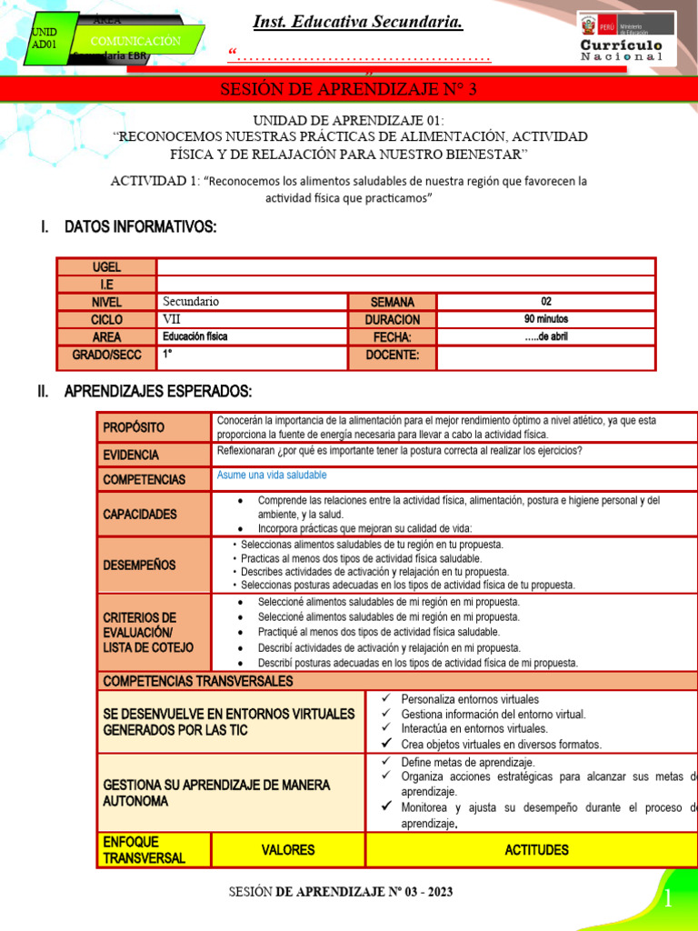 1º Ee - Ff. Ses 3 Uni 1 Sem 03 - 2023 (242066) | PDF | Aprendizaje | Evaluación