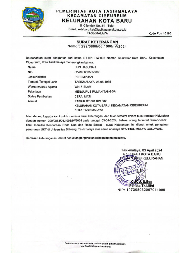 SURAT KETERANGAN TIDAK MEMELIKI KENDARAAN RODA DUA DAN RODA EMPAT | PDF