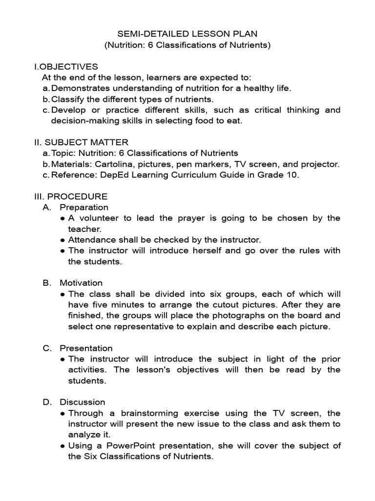 Semi-Detailed Lesson Plan | PDF | Lesson Plan | Teachers