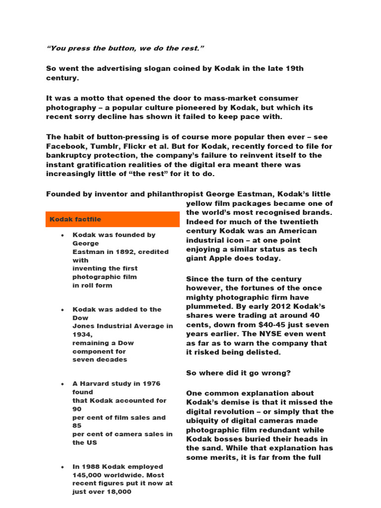 Kodak Case Study | PDF | Camera | Digital Camera