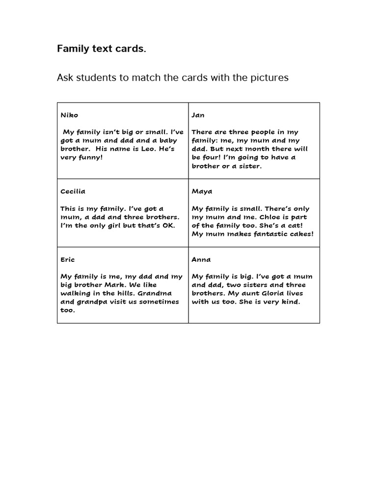Family Descriptions for Students | PDF