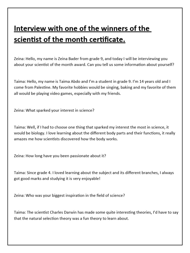 Interview with Scientist of the Month Winner | PDF