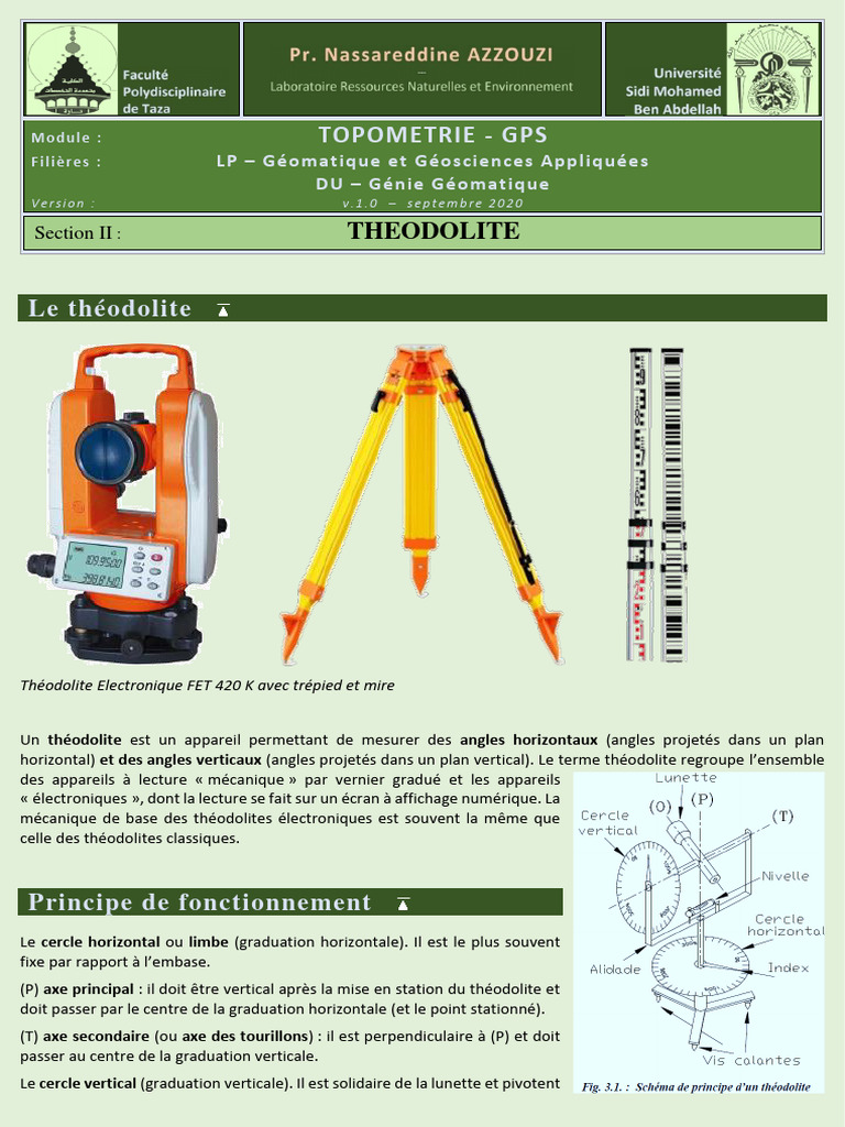 Utilisation et fonctionnement du théodolite | PDF | Appareils optiques