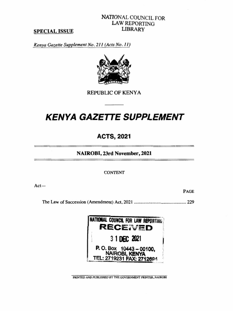 The Law of Succession (Amendment) Act - 2021 | PDF