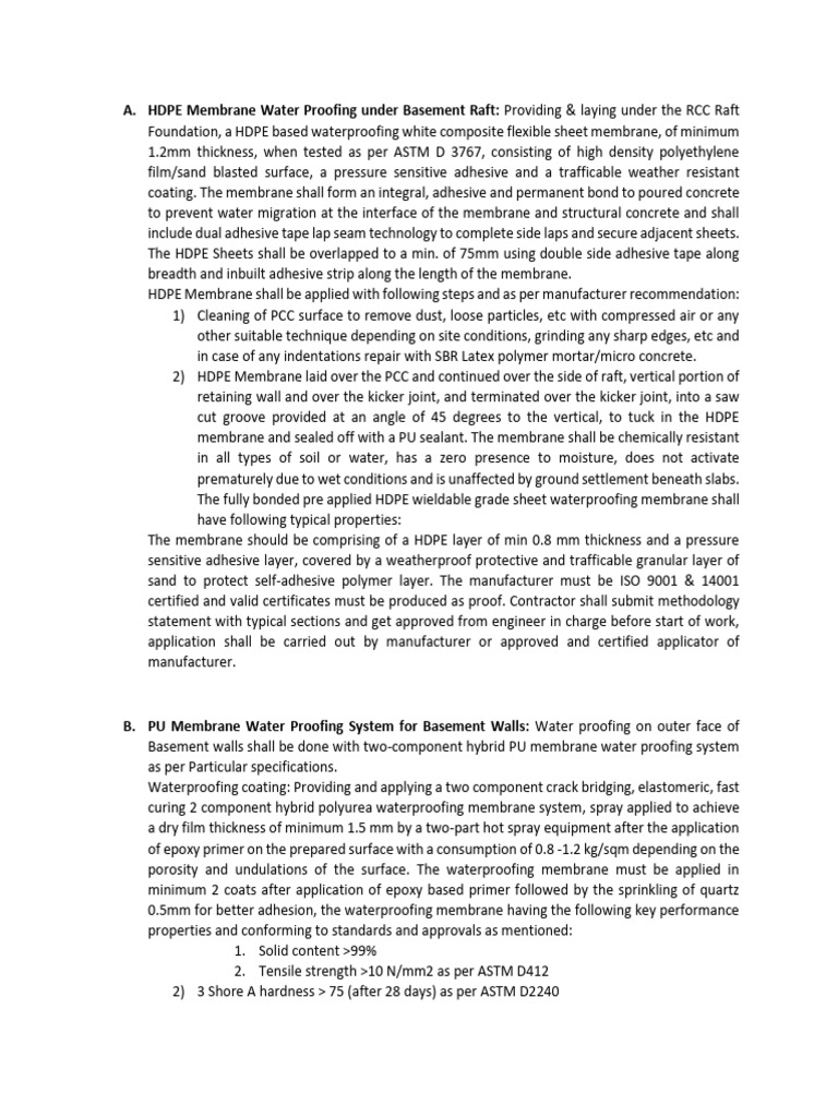HDPE Membrane Water Proofing Under Basement Raft | PDF | Concrete ...