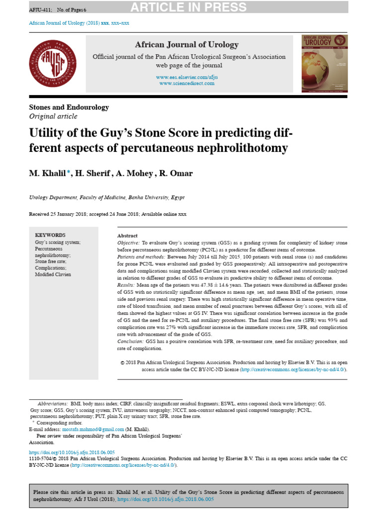 Utility of The Guy's Stone Score in Predicting Dif-Ferent Aspects of ...