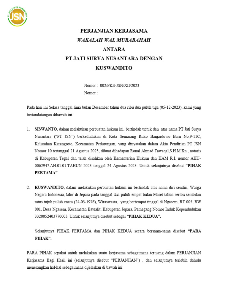 Draft PKS Bagi Hasil Kayu Jati | PDF