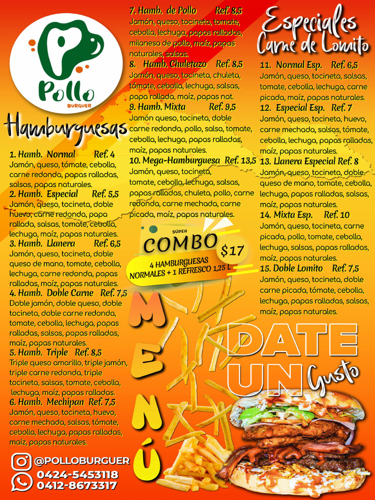 Menú Pollo Burguer | PDF