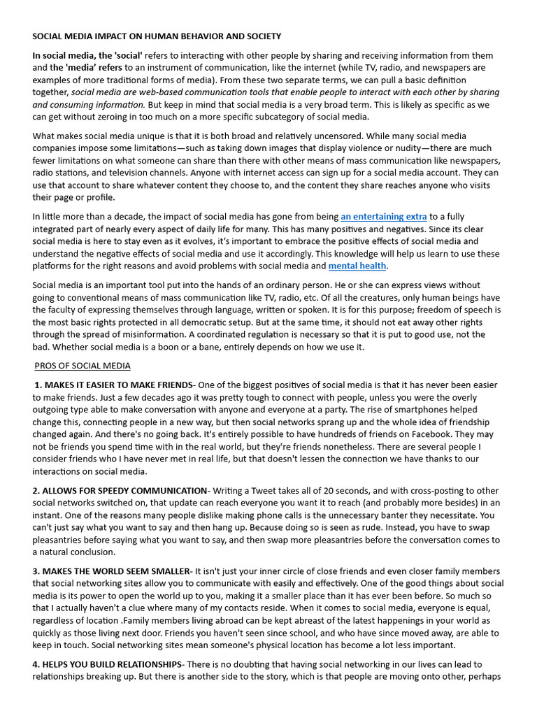 Social Media's Complex Impact on Behavior | PDF | Social Media ...