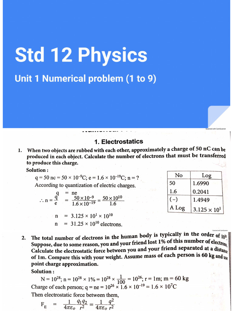 STD 12 Physics Unit 1 (Problem 1 To 9) | PDF