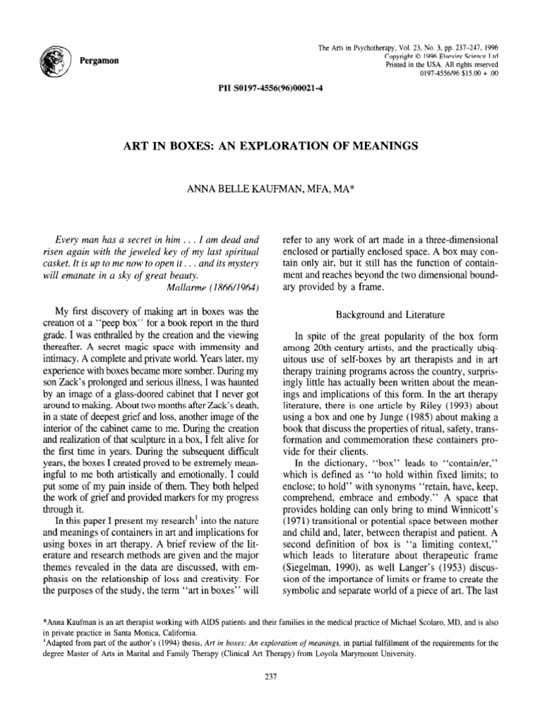 Art in Boxes - An Exploration of Meanings | PDF | Art Therapy ...