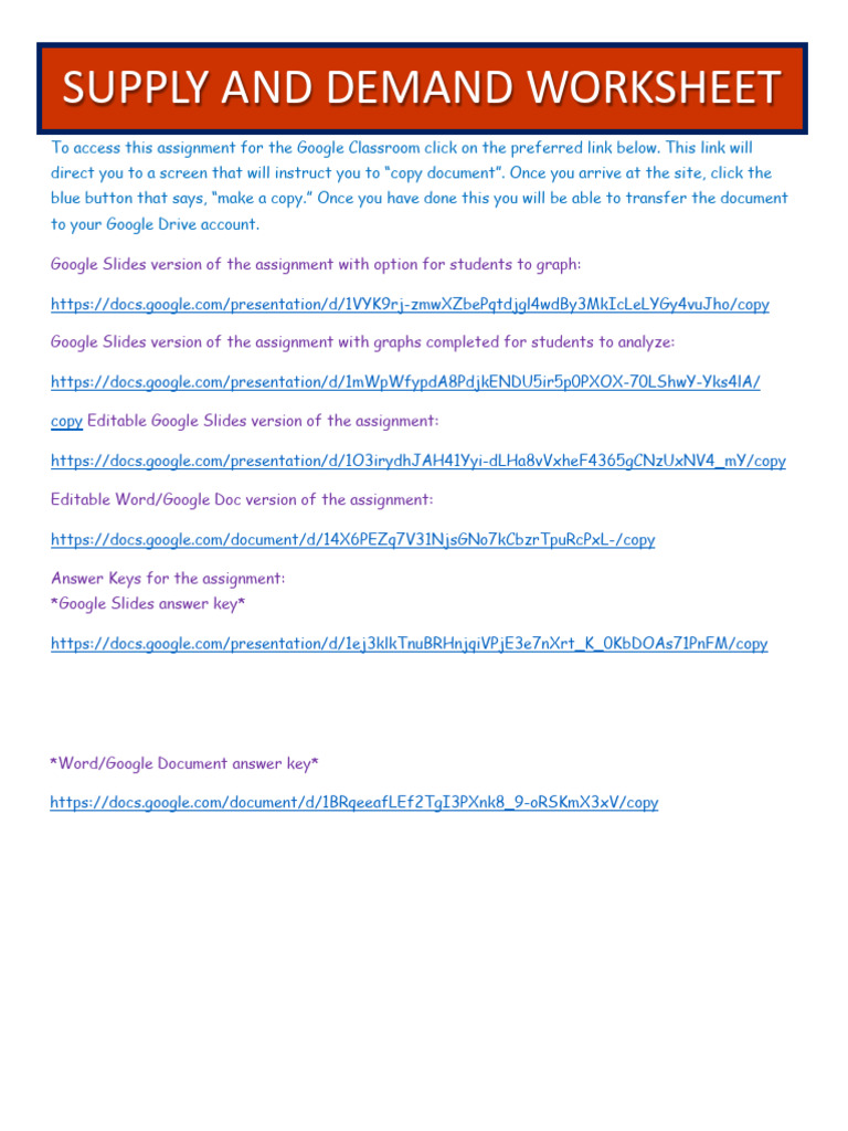 Supply & Demand Full Digital Worksheet | PDF | Economic Equilibrium ...