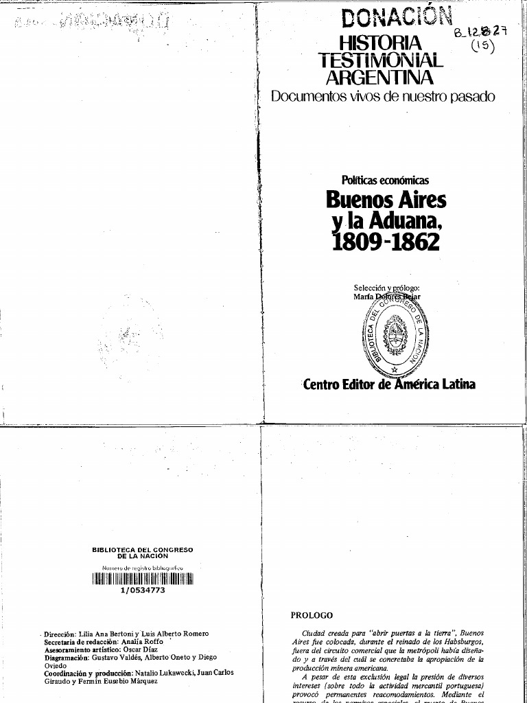 1- BEJAR, María Dolores, Buenos Aires y la ADUANA 1809-1862 | PDF