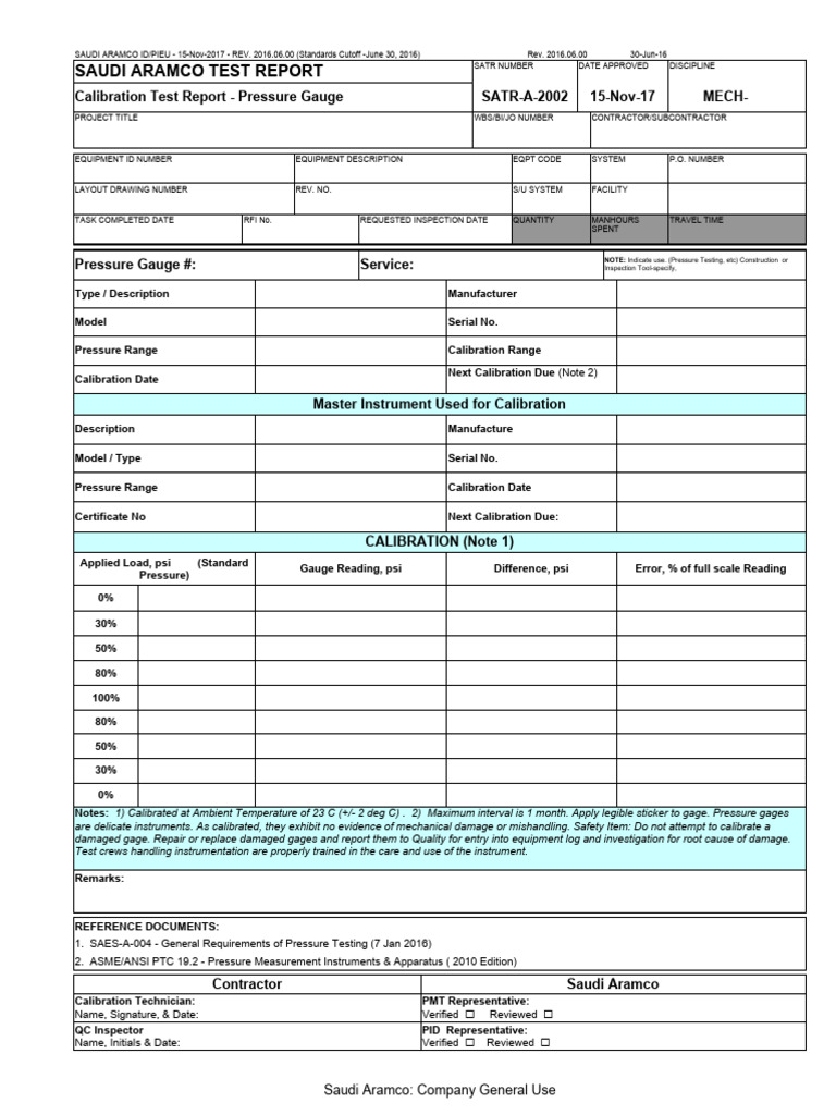 Pressure Gauge Calibration Report | PDF | Calibration | Pressure ...