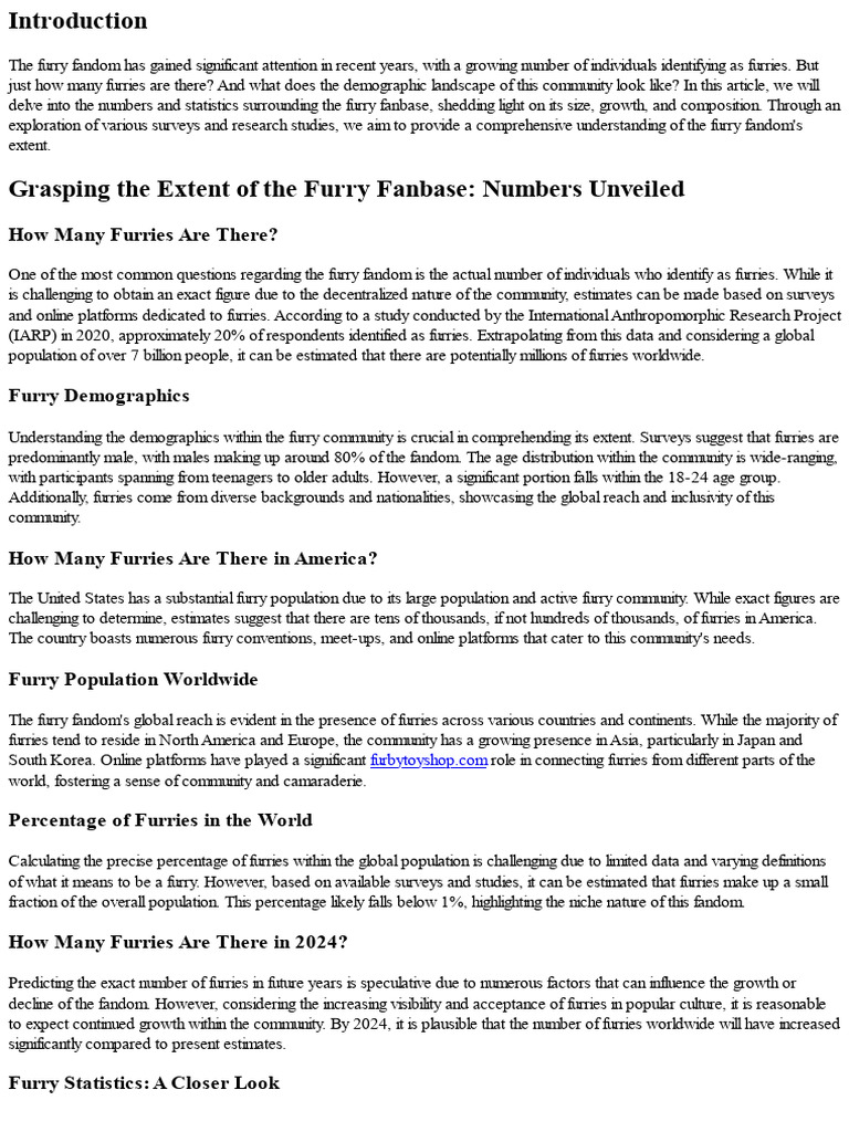 Grasping The Extent of The Furry Fanbase: Numbers Unveiled 124692 | PDF ...