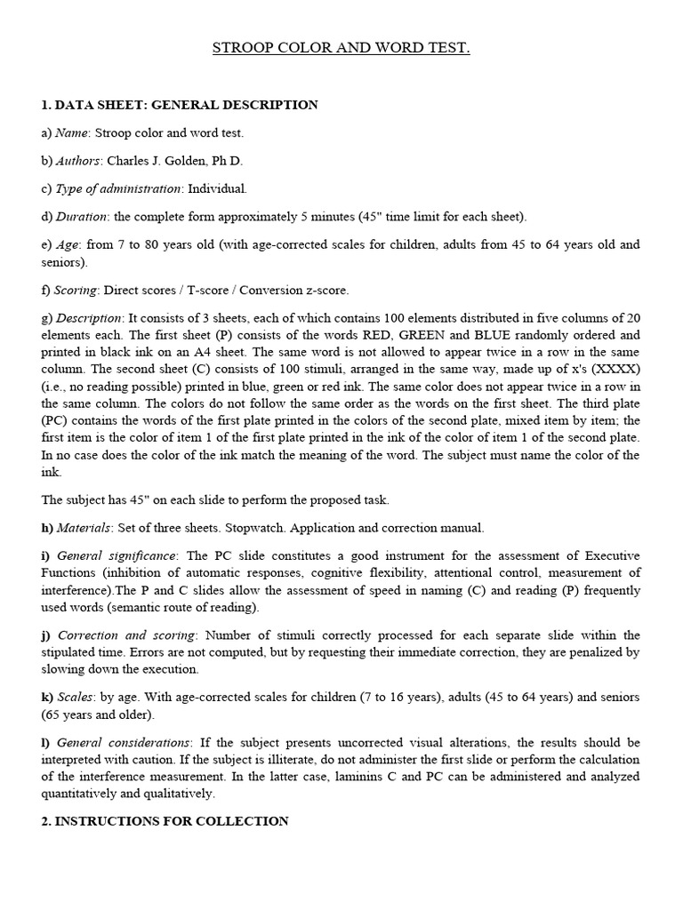 STROOP Instructions | PDF | Behavioural Sciences | Mental Processes