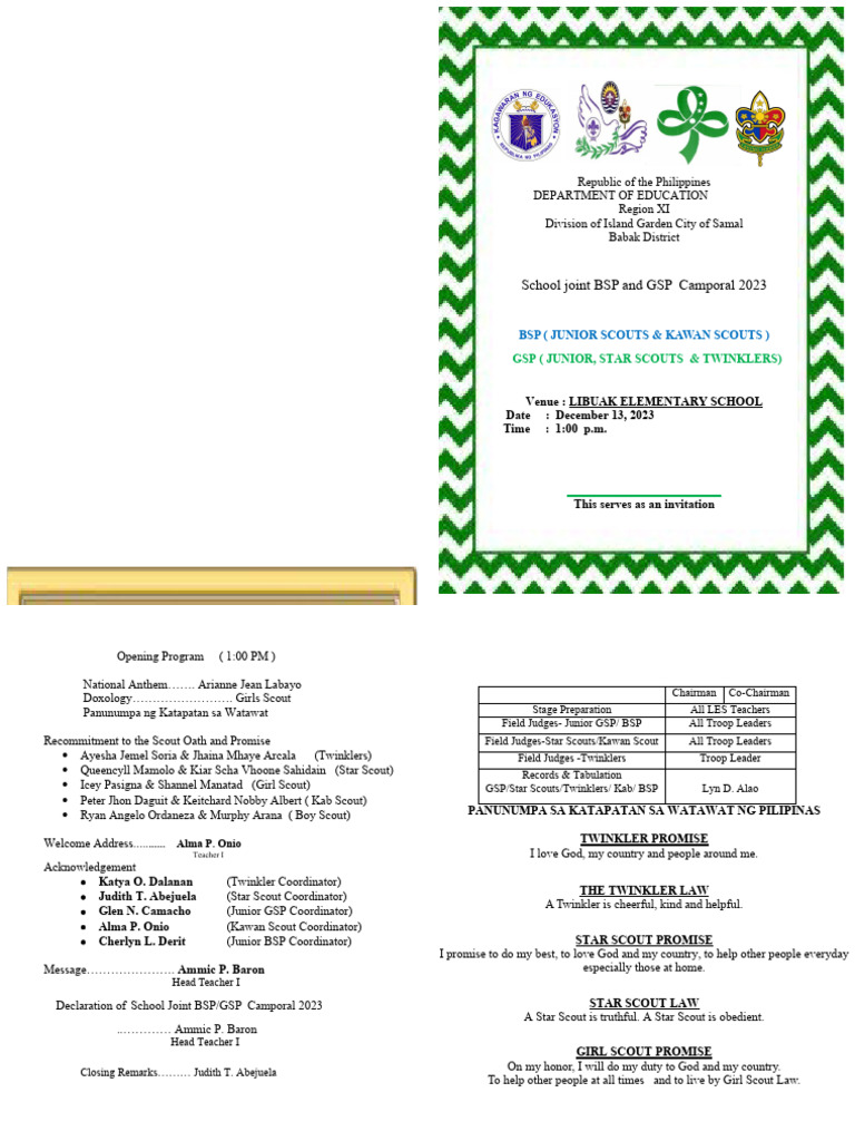 BSP, GSP, Kawan Program | PDF | Girl Guiding And Girl Scouting ...
