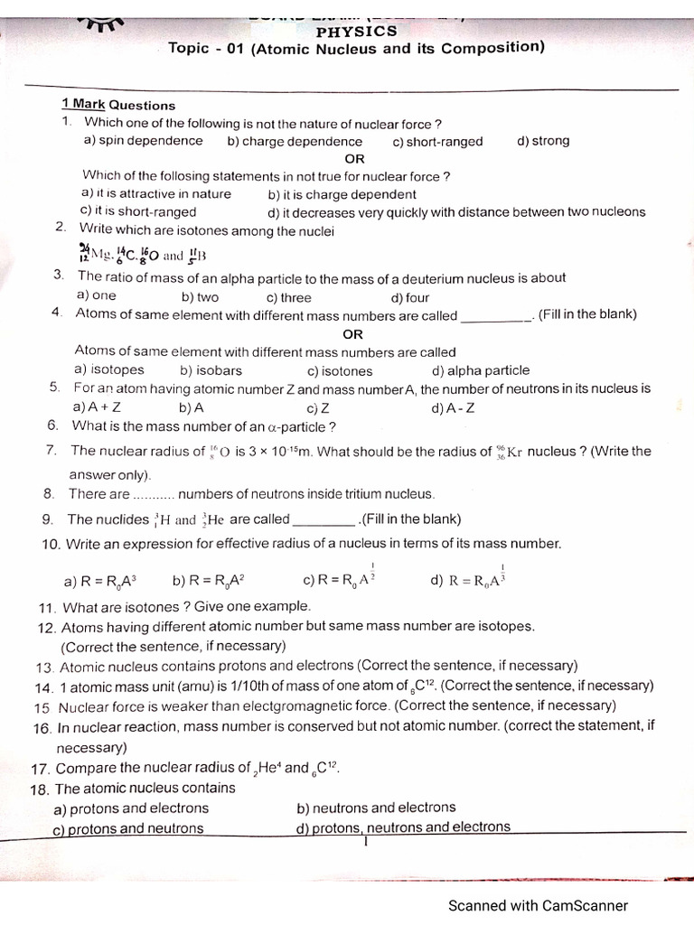 Nucleus (Board Questions) | PDF