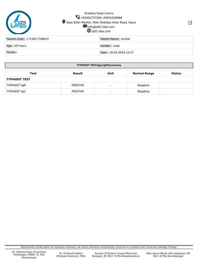 Arshid Typhid Report | PDF