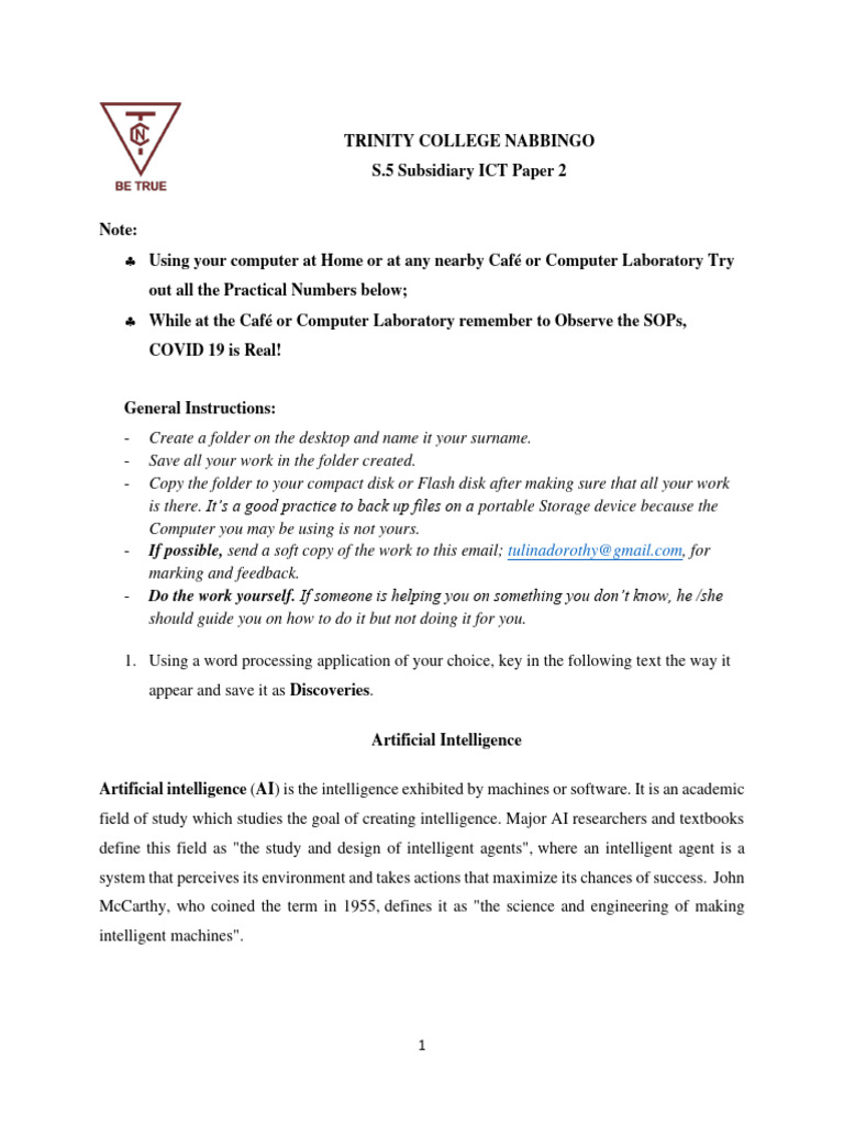 S.5 Subsdiary ICT P2 Practical Questions 7th July 2021 | PDF ...
