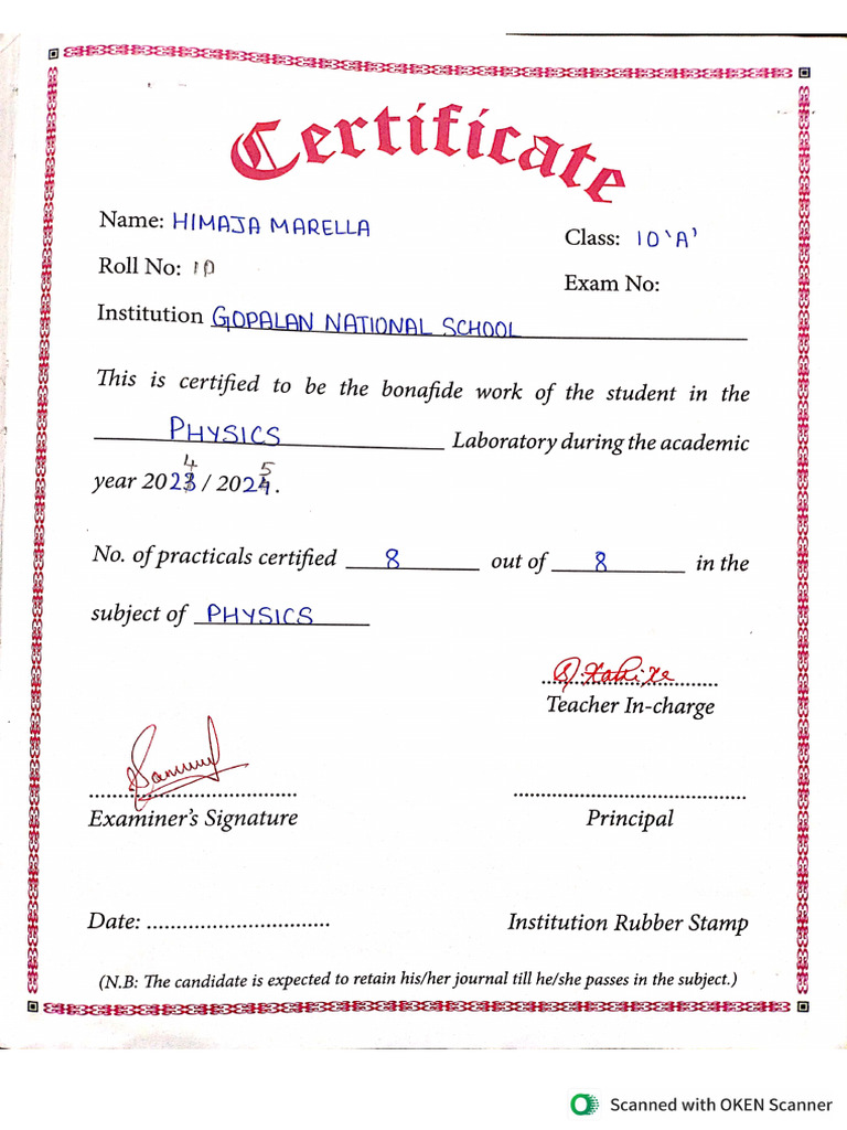 Class 10 Physics Record Notebook 24-25 | PDF