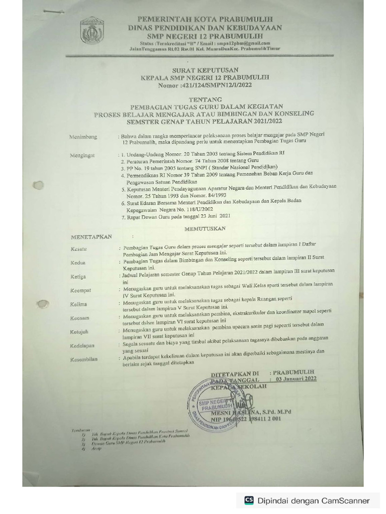 SK PTG Genap Januari 2022 | PDF