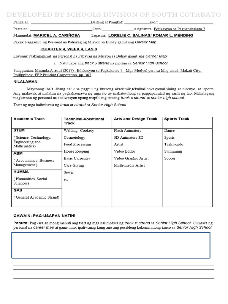 Esp7 Quarter 4 Week 4 Las 3 | PDF