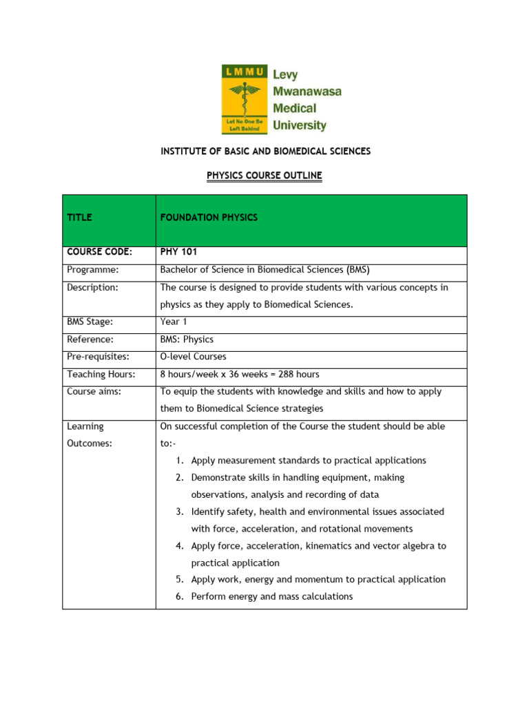 Phy 101 Course Outline-1 - 082757 2 | PDF | Heat | Electricity