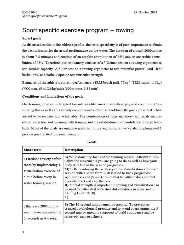 Sport Specific Exercise Program | PDF | Rowing (Sport) | Physical Fitness
