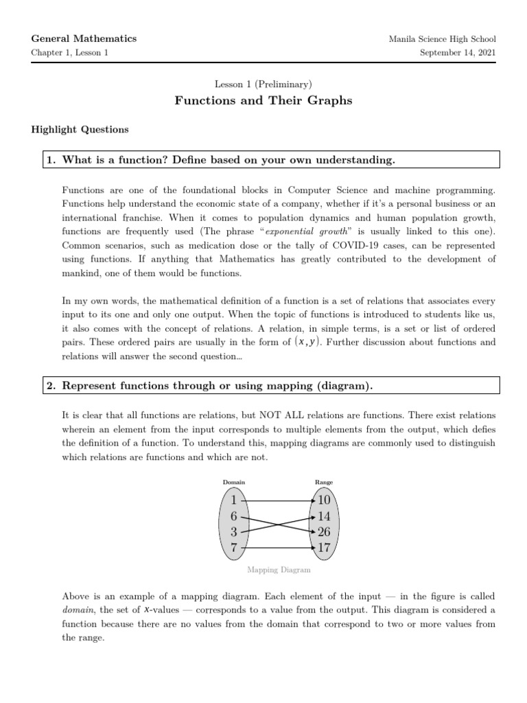 General Mathematics - Lesson 1.1 | PDF | Function (Mathematics) | Asymptote