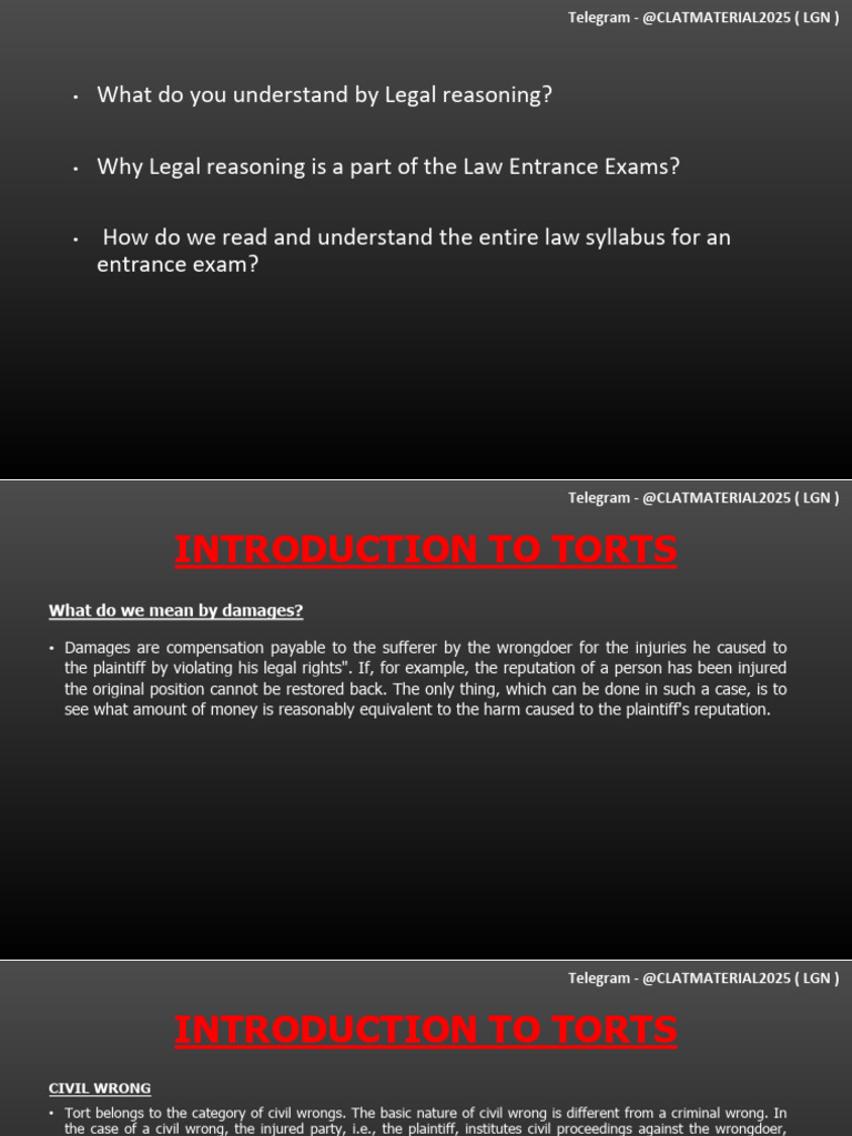 Intro To Torts Class 1 (LGN) | PDF | Tort | Damages