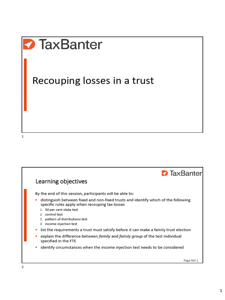 Recouping losses in a trust (v001b) SLIDES | PDF | Tax Deduction | Taxes