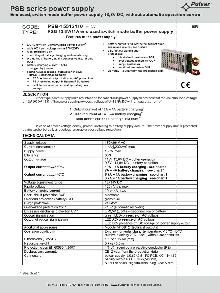 Data Sheet Pulsar PSB 15512110 Buffer Power Supply | PDF | Power Supply ...