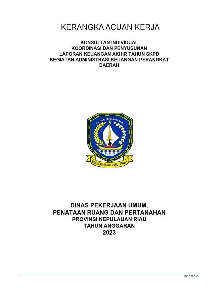 KAK Konsultan Individual Koordinasi Dan Penyusunan Laporan Keuangan Akhir Tahun SKPD 2023 | PDF