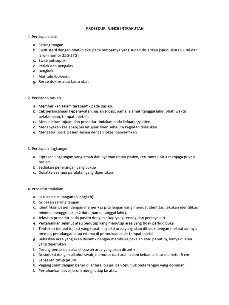 Prosedur Injeksi Intrakutan yang Aman | PDF