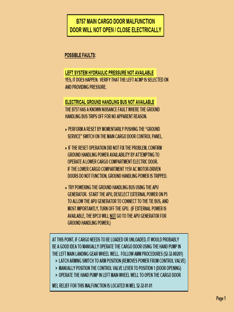 B757 52 B757 Main Cargo Door Malfunction-Door Will Not Open or Close Electrically | PDF | Switch ...