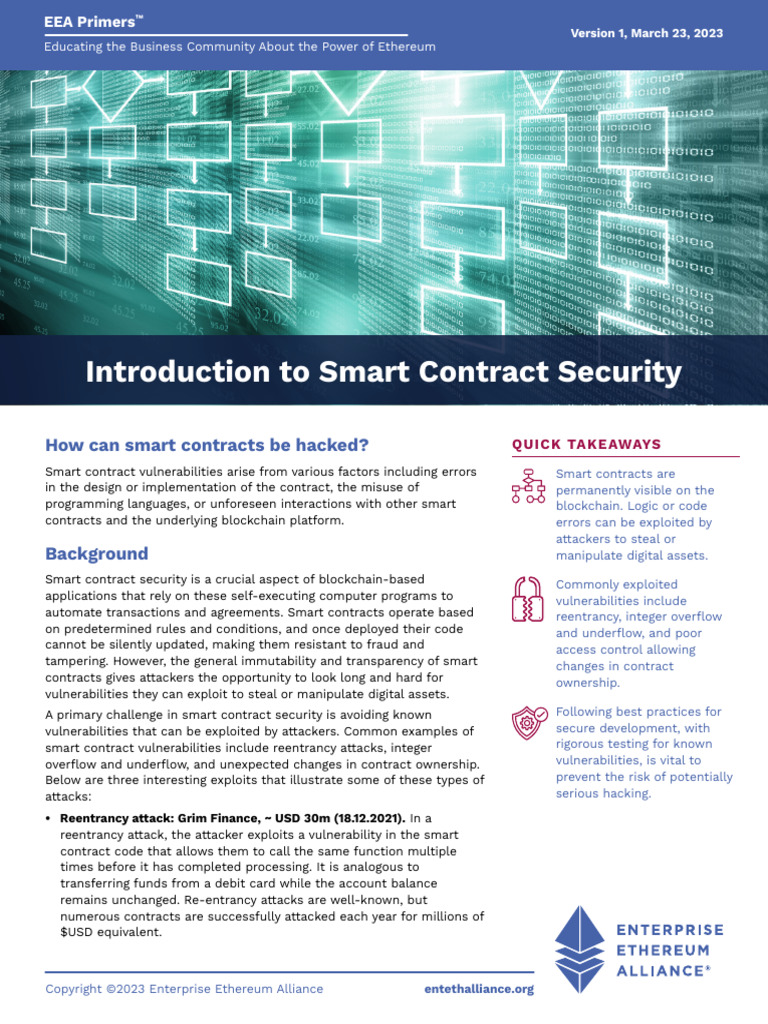EEA Introduction To Smart Contract Security | PDF | Computer Security ...