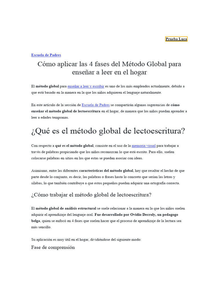 Metodo Global | PDF | Aprendizaje | Cognición