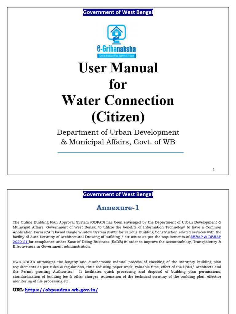 User Manual For Online Sanction of Water Connection For The Constructed Building Citizen | PDF ...