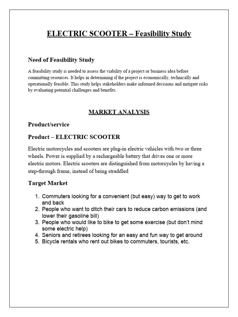 ELECTRIC SCOOTER - Feasibility Study | PDF | Electric Vehicle | Pricing
