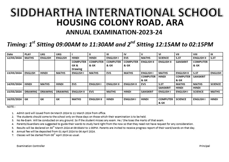 Date Sheet Pdf
