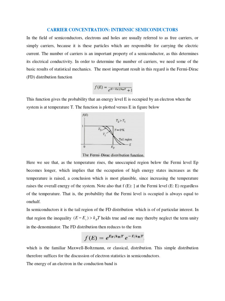 Carrier Concentration in Semiconductors | PDF | Electron Hole ...