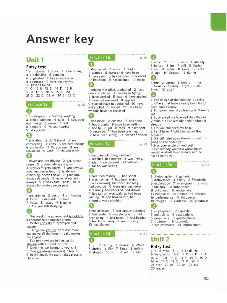Grammar and Vocabulary Test Answers | PDF