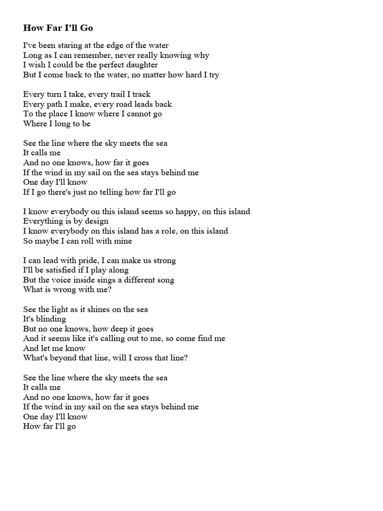 Moana: How Far I'll Go Lyrics | PDF